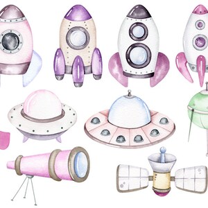Girly Space Watercolor Clipart, Girl Cute Astronaut , Planets Clip Art ...