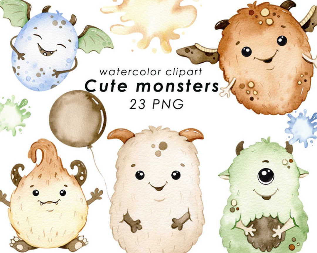 Cute Monsters Watercolor Clipart, Nursery Decor, Baby Boy Birthday ...