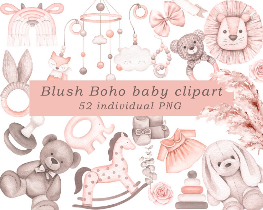Boho Baby Watercolor Clipart, Newborn Kids PNG, Baby Girl, Nursery ...