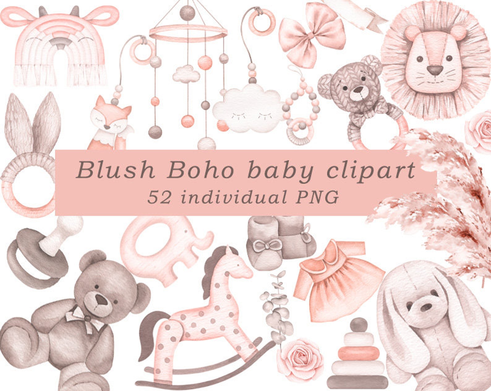 Boho Baby Watercolor Clipart, Newborn Kids PNG, Baby Girl, Nursery ...