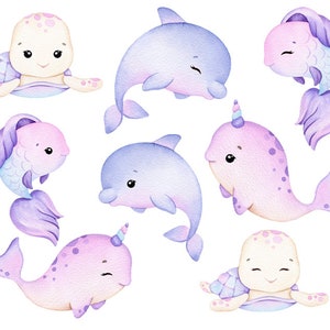 Cute Mermaid Watercolor Clipart, Little Mermaids Clip Art, Nursery ...