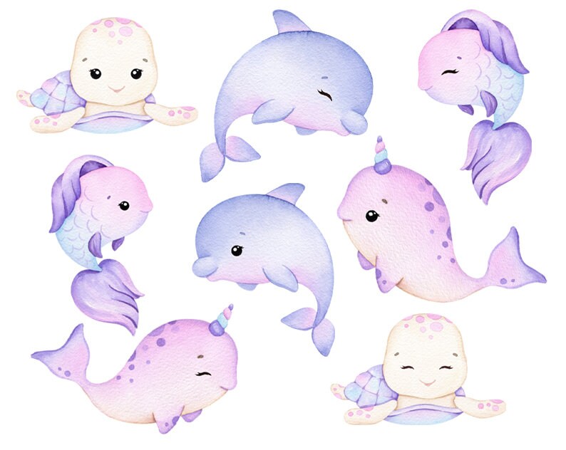 Cute Mermaid Watercolor Clipart, Little Mermaids Clip Art, Nursery ...