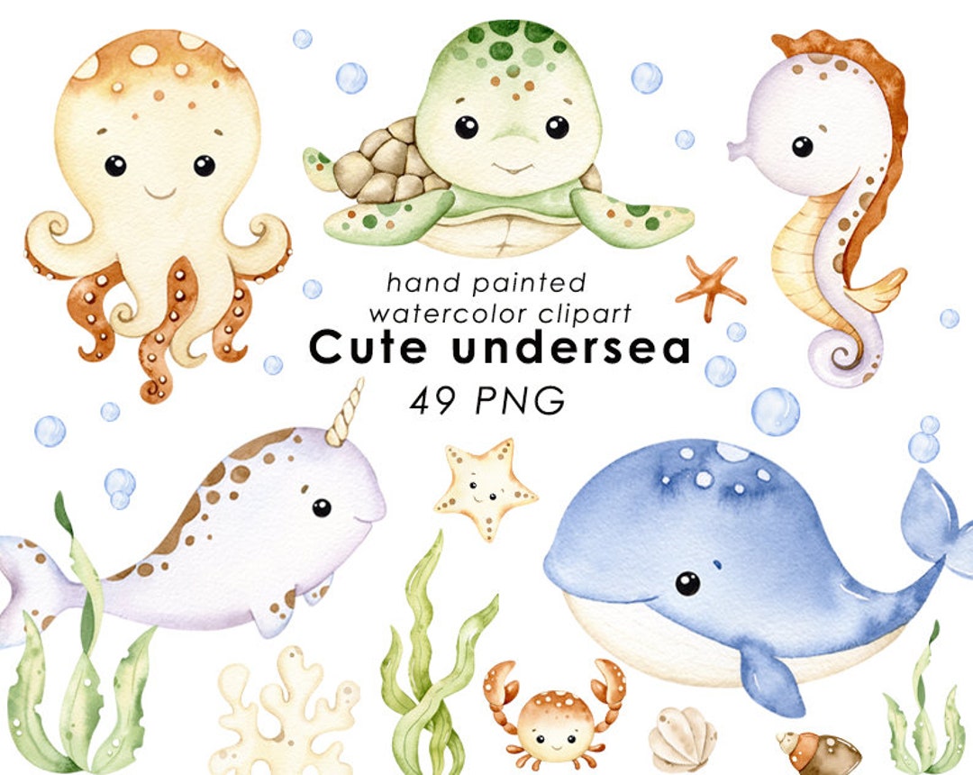 Undersea Watercolor Clipart, Nursery Decor, Baby Wall Art, Octopus ...