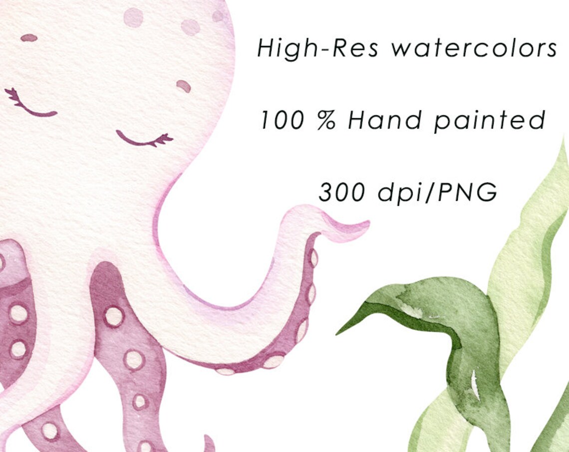 Undersea Watercolor Clipart Nursery Decor Nautical Baby Girl - Etsy