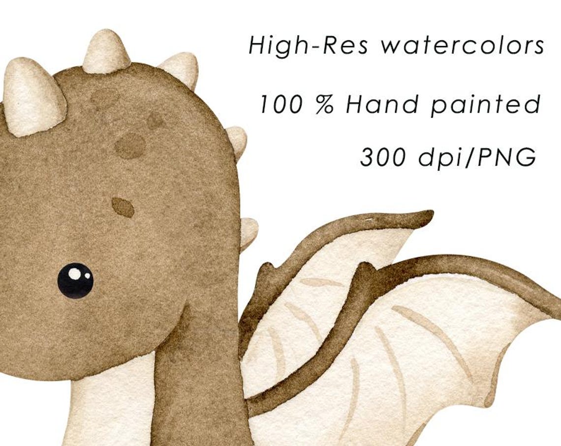 Dragons Watercolor Clipart, Cute Dragon PNG, Nursery Wall Art, Boys ...