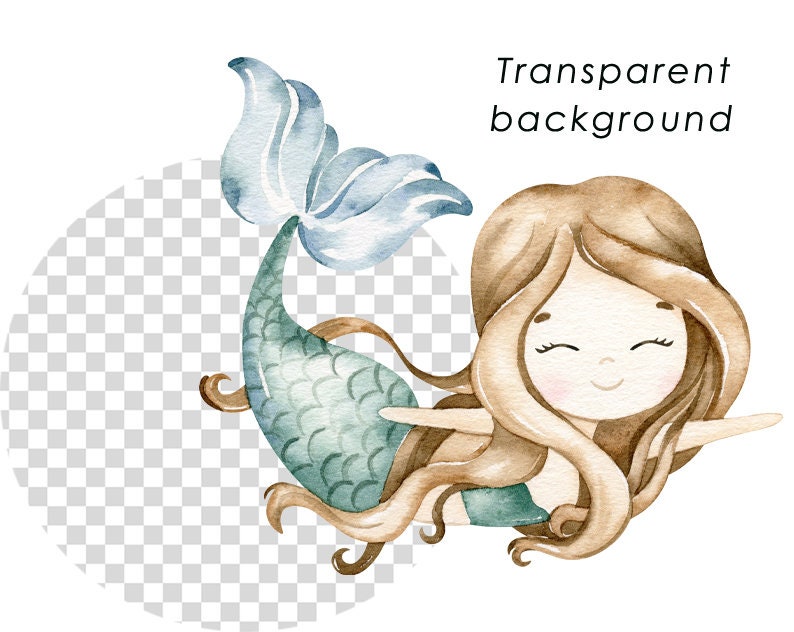 Mermaid Watercolor Clipart Cute Mermaids PNG Undersea - Etsy