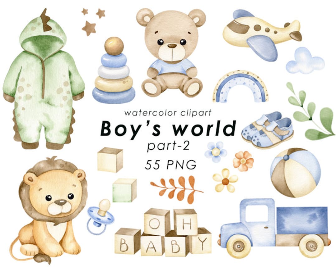 Baby Toys Watercolor Clipart, It's a Boy Clip Art, Baby Shower, Nursery ...