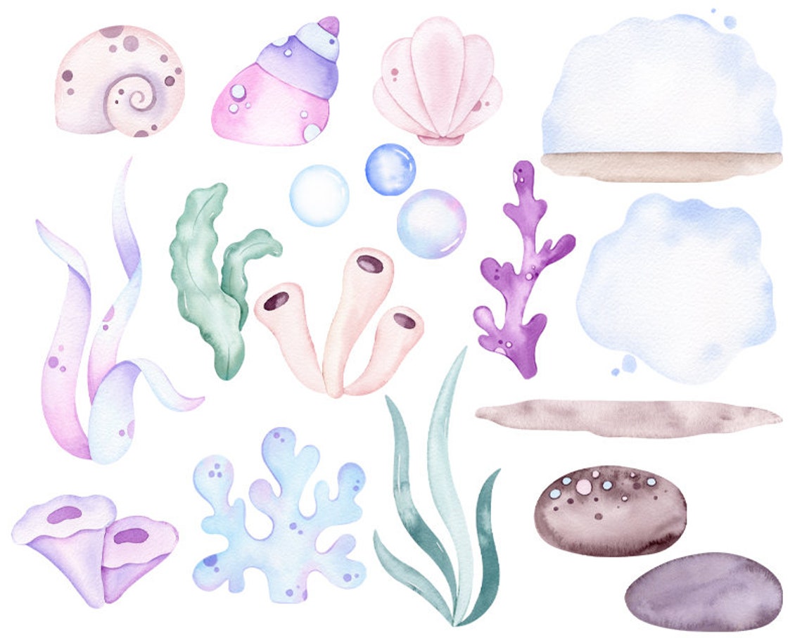 Undersea Watercolor Clipart, Rainbow Ocean Animals, Cute Under the Sea ...