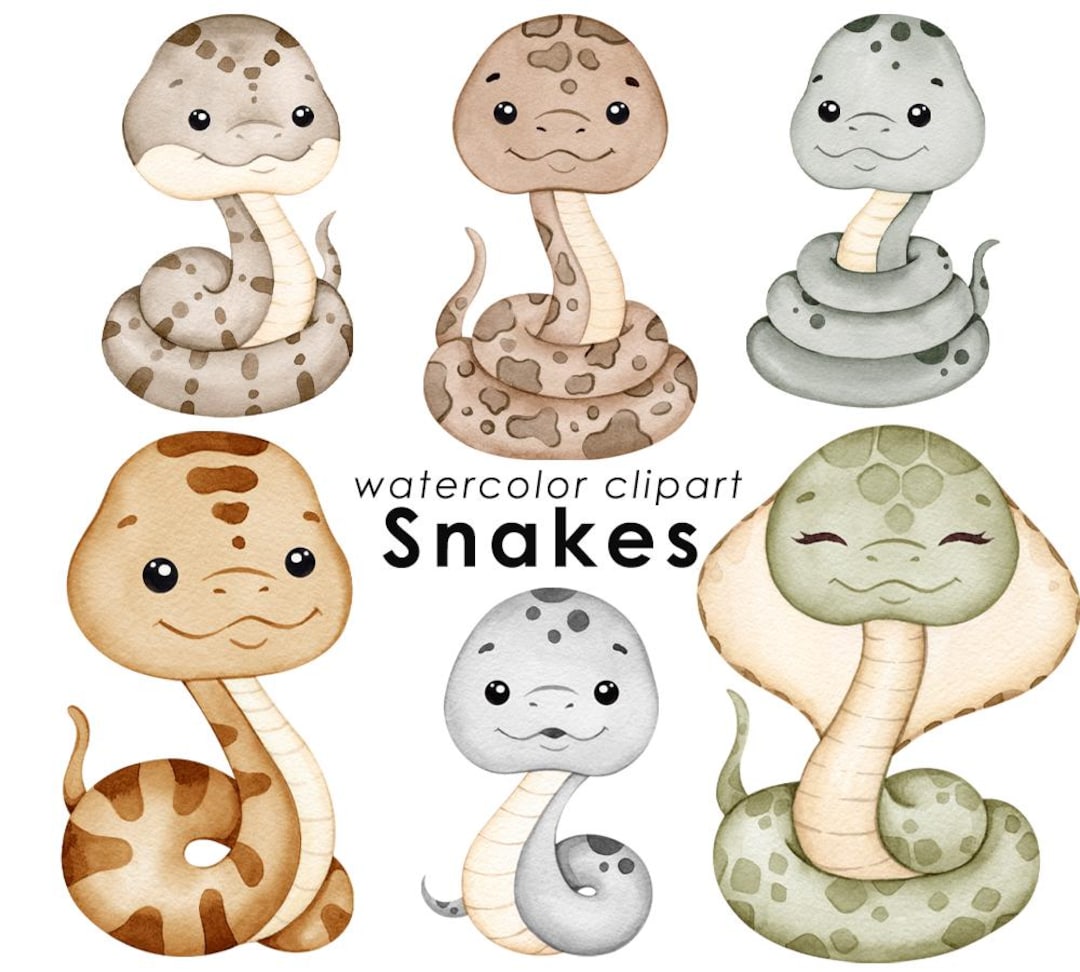Snakes Watercolor Clipart, Snake Clip Art, Cute Snakes Png, Reptiles ...