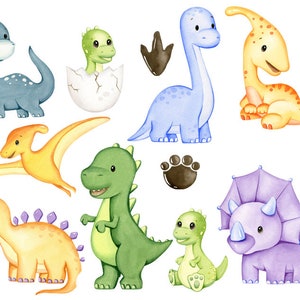 Watercolor Dinosaurs Clipart, Dino Clip Art, Nursery Decor, Baby Boy ...