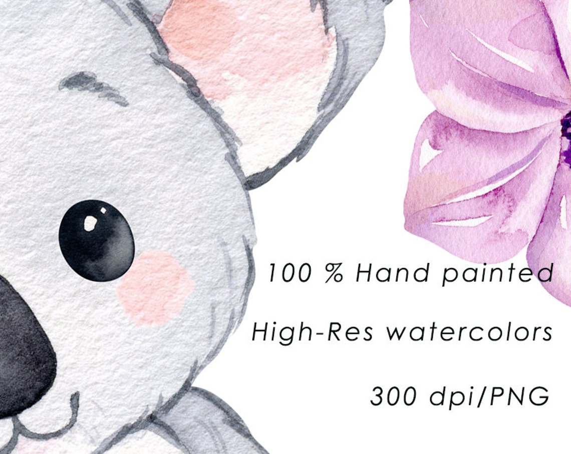 Koala Watercolor Clipart Cute Koala Png Nursery Decor Baby - Etsy