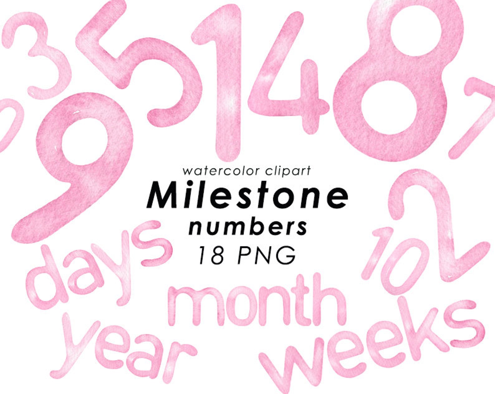 Milestone Watercolor Numbers Clipart, Baby Girl, Its a Girl, Pink ...