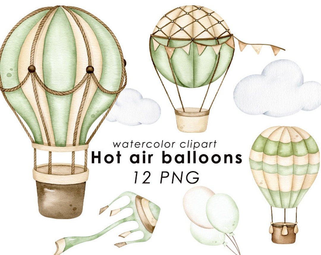 Hot Air Balloons Watercolor Clipart, Nursery Decor, Baby Boy Clip Art ...