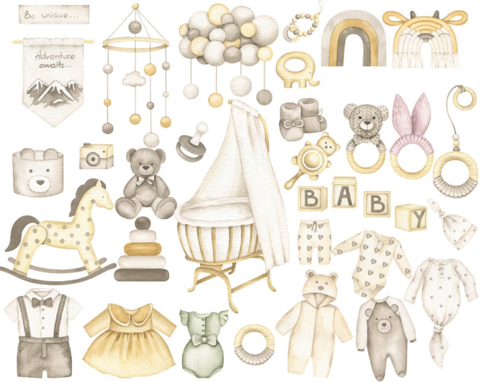 Watercolor Boho Baby Clipart Newborn Kids PNG Files Boho - Etsy