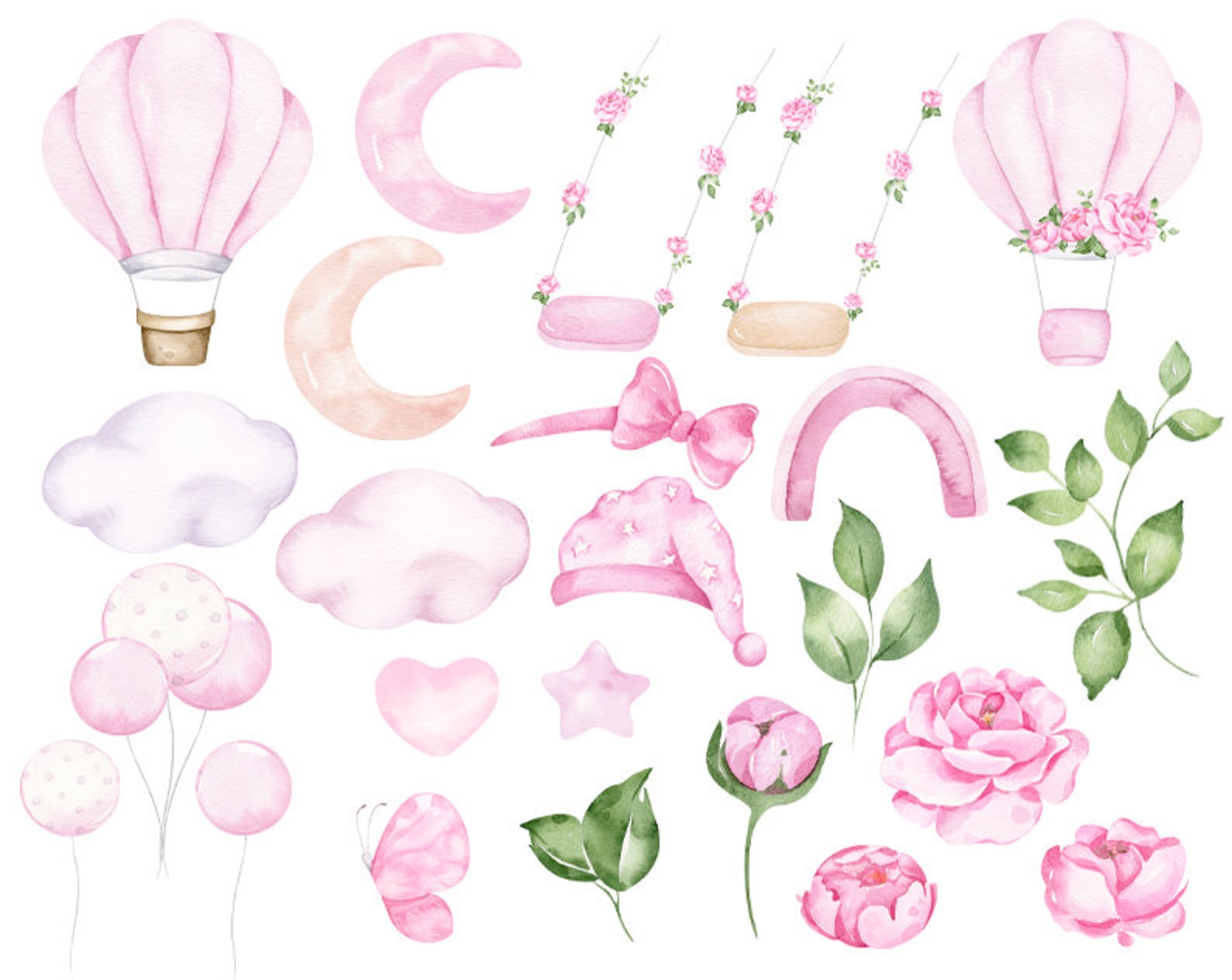 Baby Elephant Watercolor Clipart Girl Wall Art Nursery - Etsy