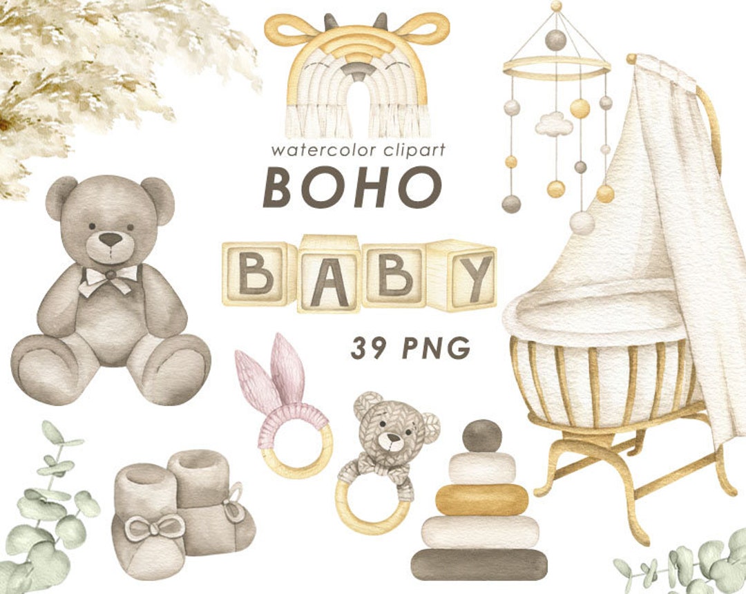 Watercolor Boho Baby Clipart, Newborn Kids PNG Files, Boho Baby Shower ...