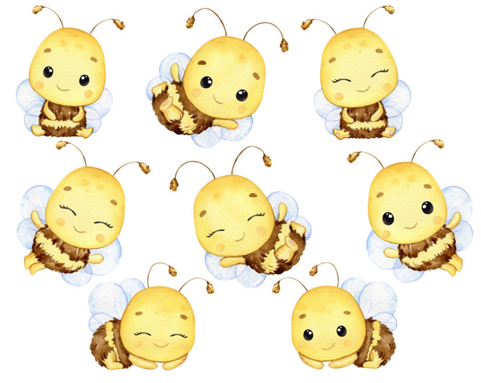 Bee Watercolor Clipart, Baby Bee Clip Art, Nursery Decor, Baby Shower ...
