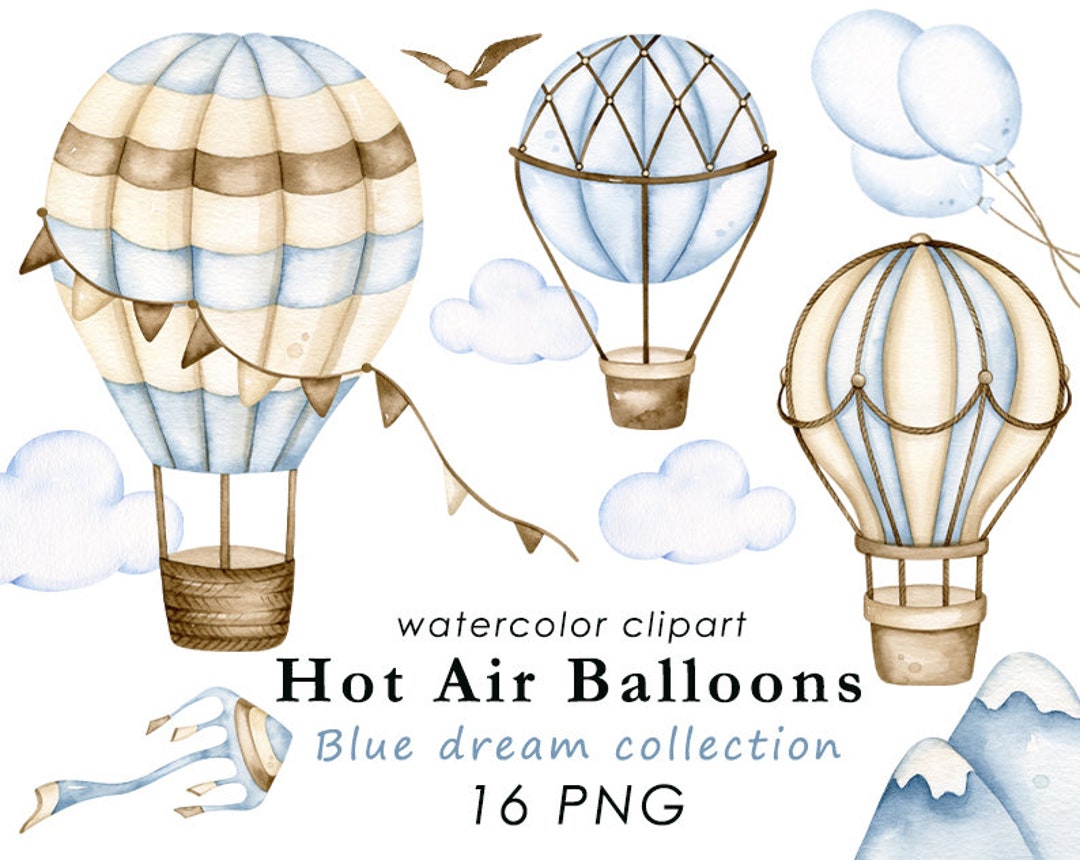Watercolor Hot Air Balloons Clipart, It's a Boy Png, Nursery Wall Decor ...