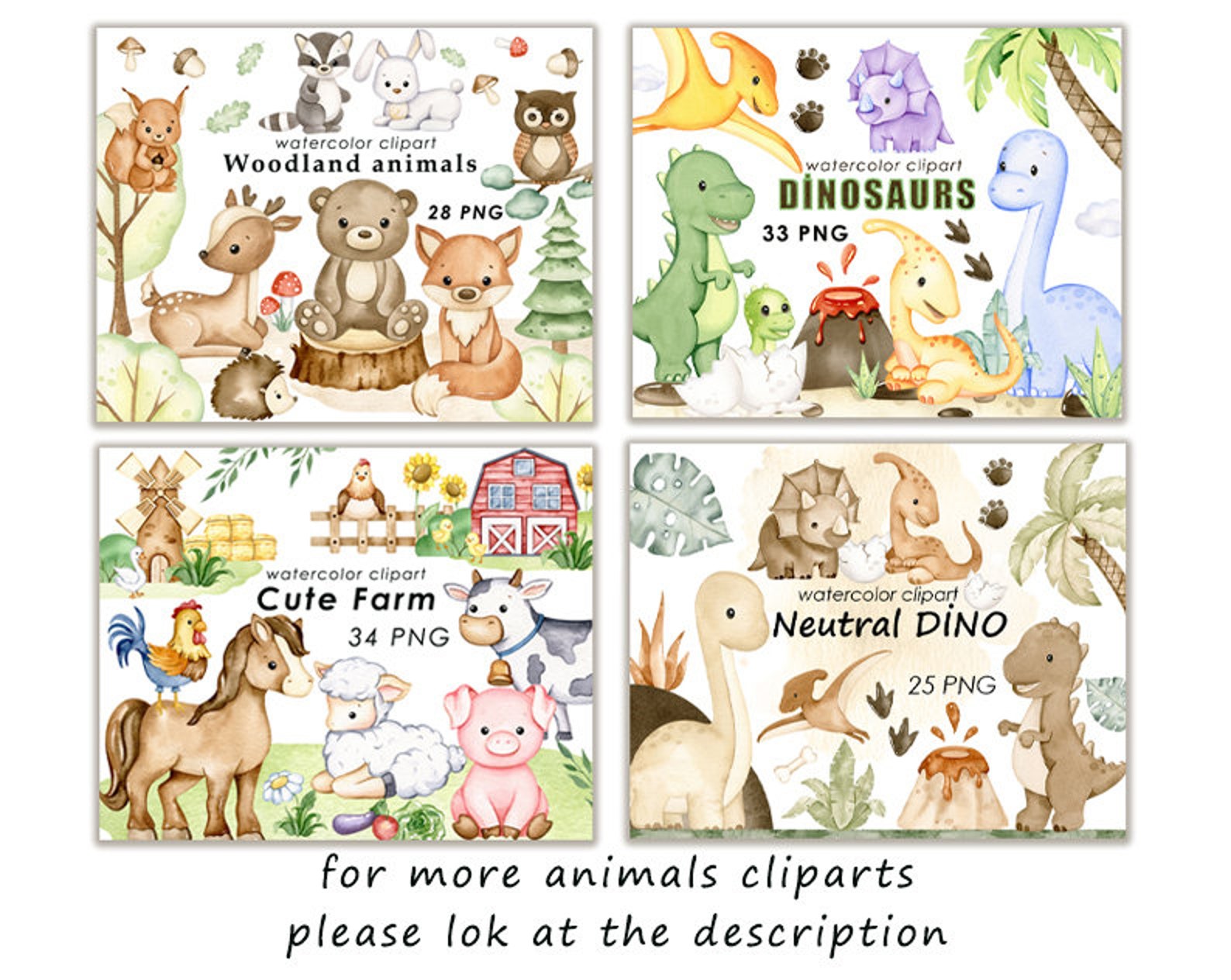 Farm Animals Watercolor Cute Farm Clip Art, Neutral Nursery Decor, Baby ...