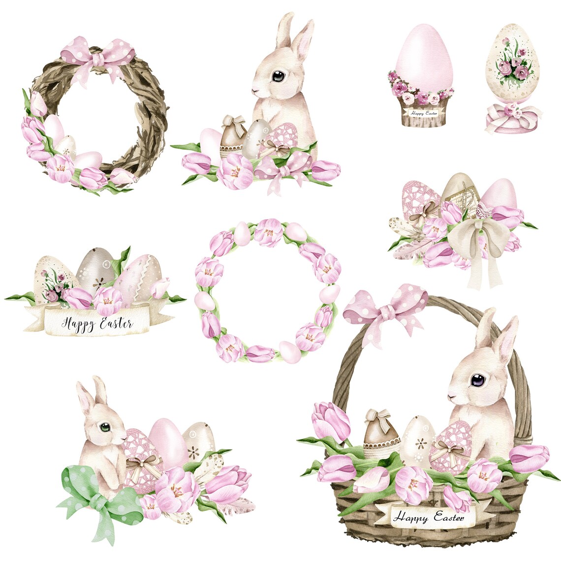 Watercolor Easter Clipart Cute Bunny Png Easter Wreath - Etsy