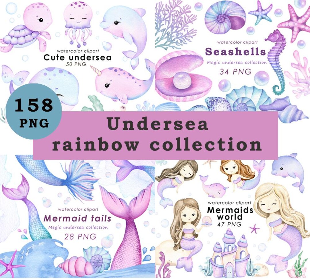 Cute Mermaid Watercolor Clipart, Little Mermaids Clip Art, Nursery ...