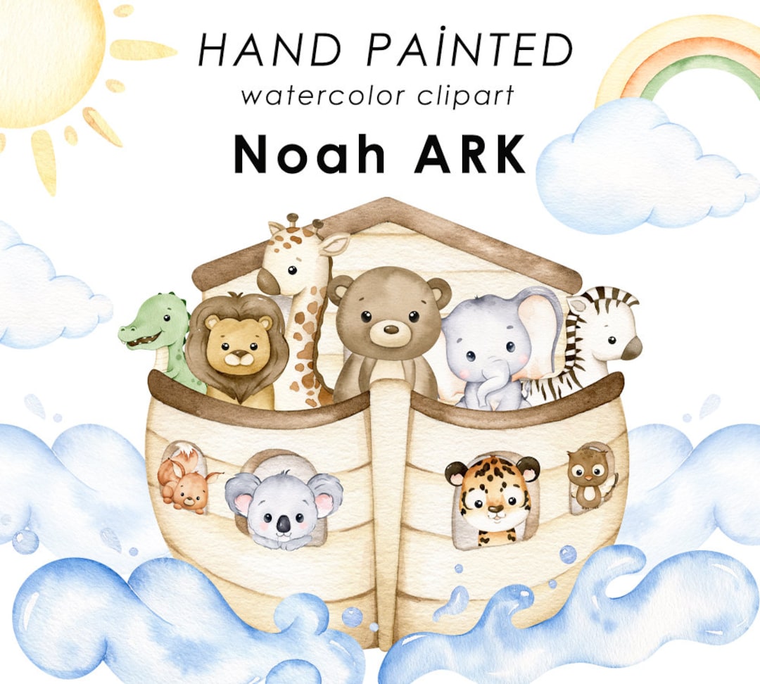 Noah's Ark Watercolor Cliipart, Nursery Decor, Neutral Clip Art, Bible ...