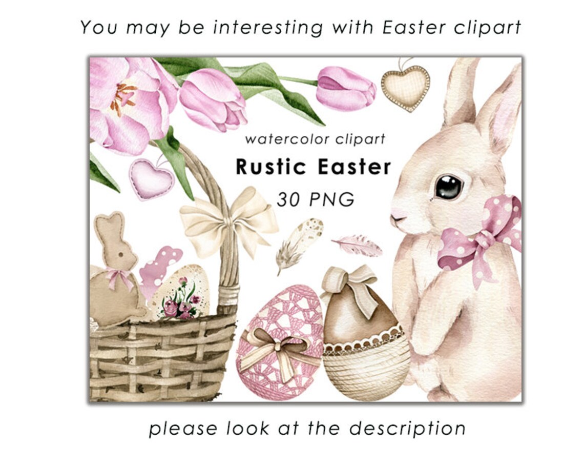Watercolor Easter Clipart Cute Bunny Png Easter Wreath - Etsy