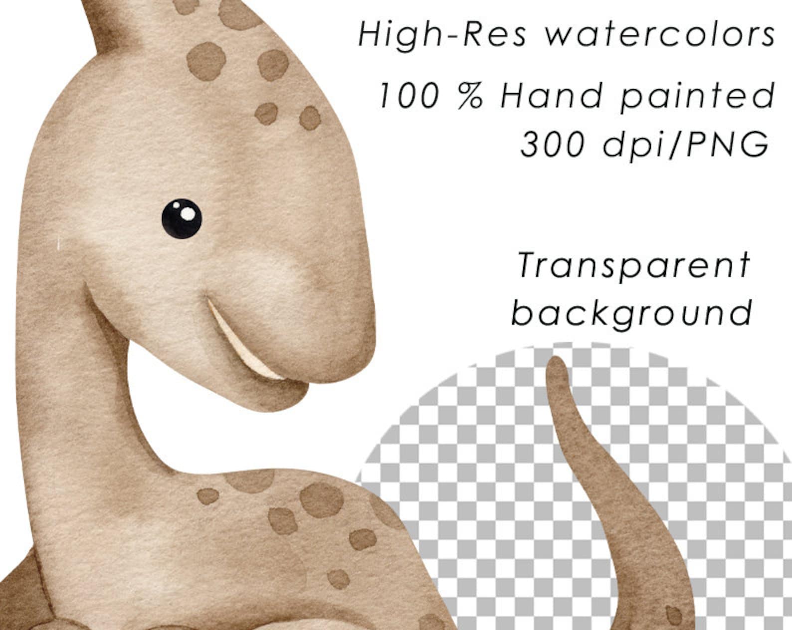 Dinosaurs Watercolor Clipart, Cute Dino Clip Art, Neutral Dinosaur PNG ...