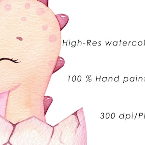 Dinosaurs Watercolor Clipart, Cute Dino PNG, Baby Girl, Baby Shower ...