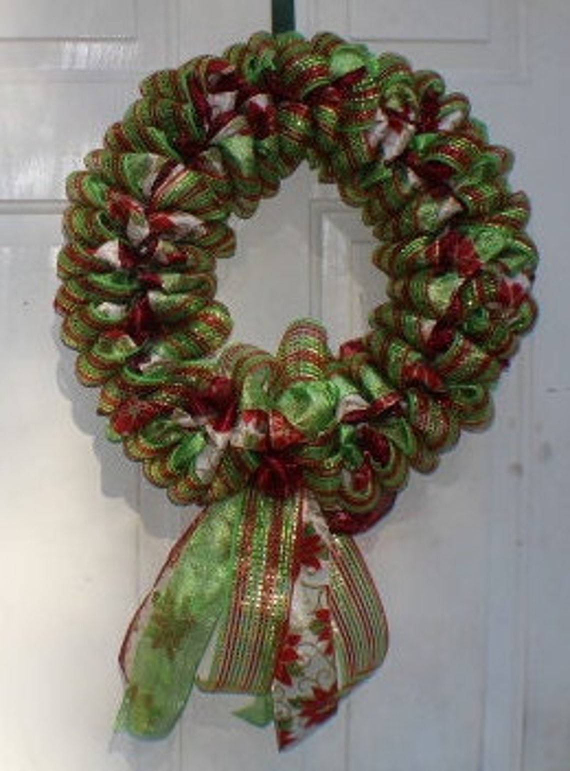 Red & Green Themed Ribbon Loop Wreath - Etsy