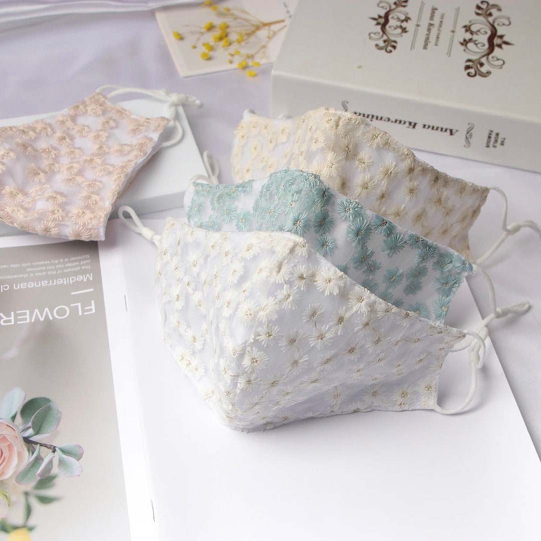 Daisy Embroidered Face Mask With Adjustable Ear Straps | COVID Wedding ...