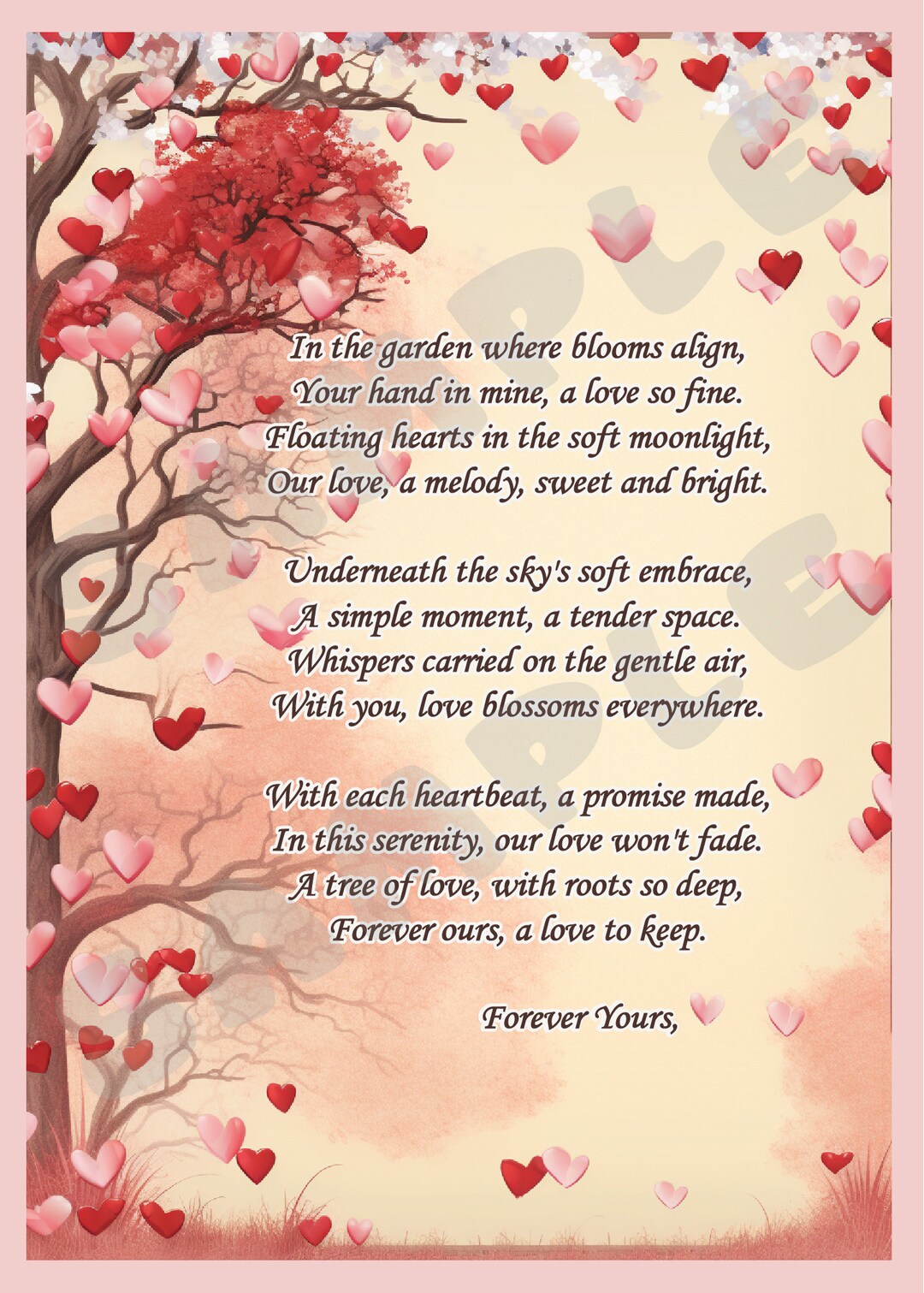 Art Print - Romantic Valentines Day Poem - Tree With Hearts - Digital ...
