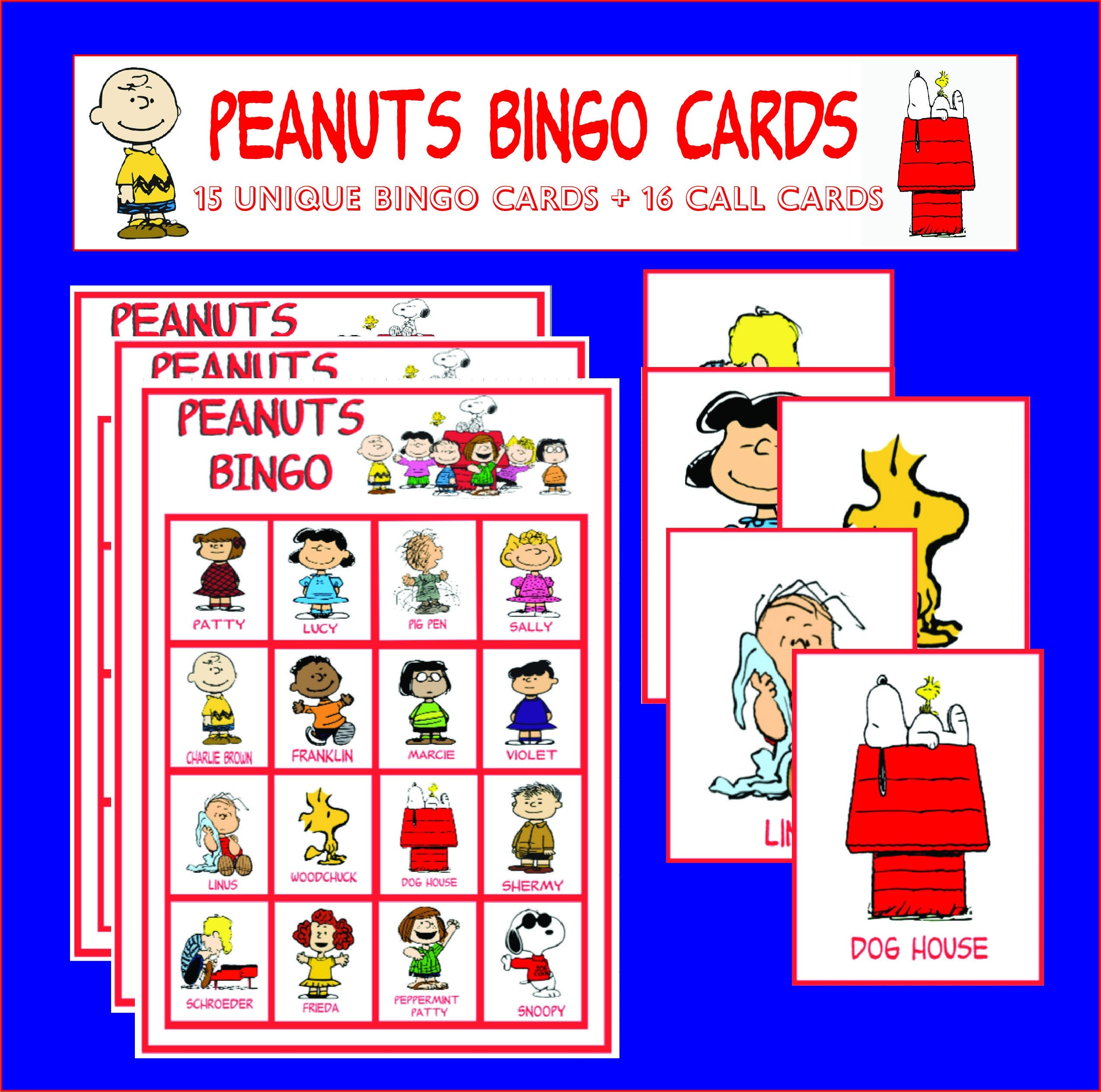 Peanuts Theme Bingo Game Charlie Brown Snoopy Pig Pen | Etsy