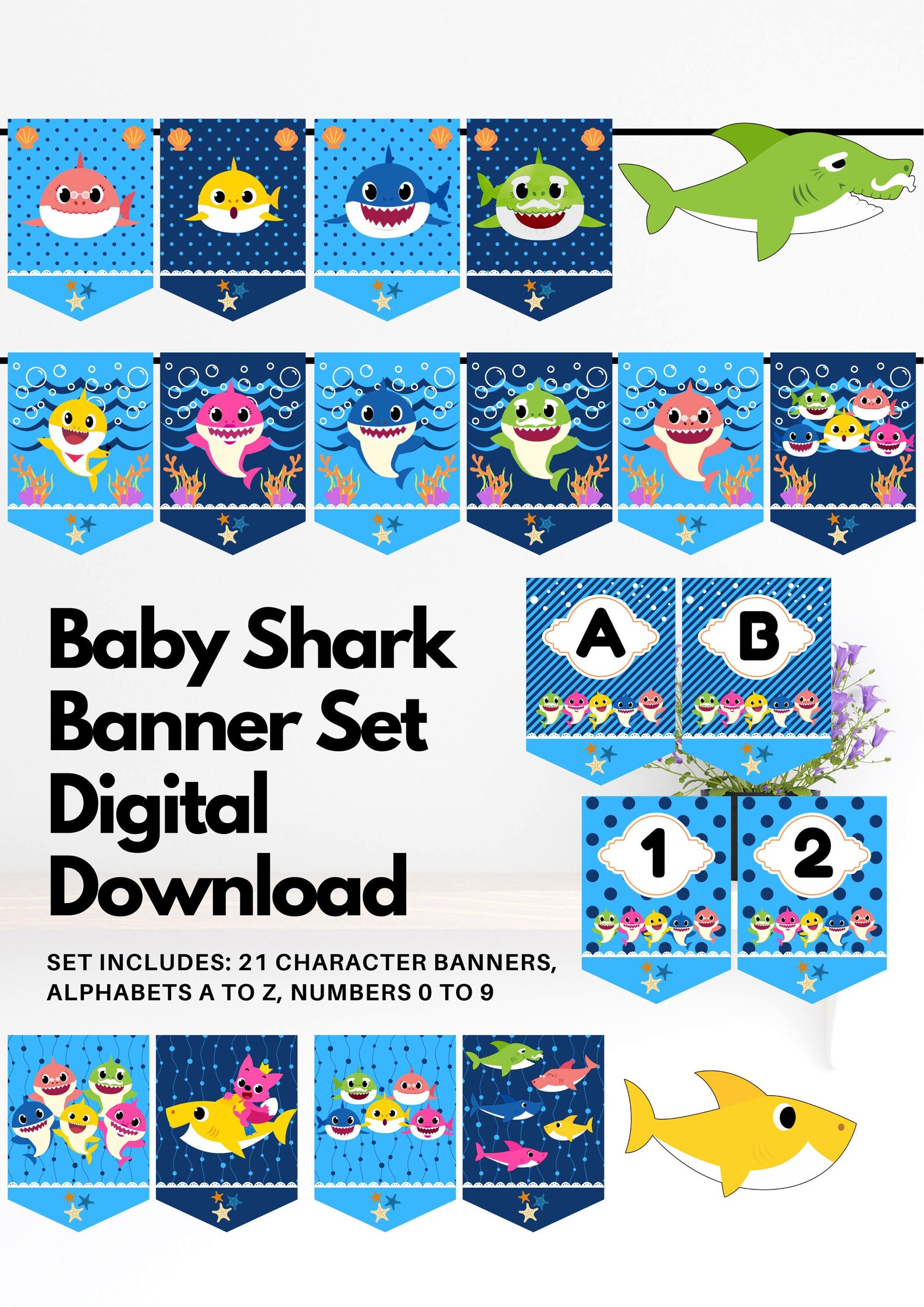 Baby Shark Banner Flag Digital Download Baby Shark Party | Etsy