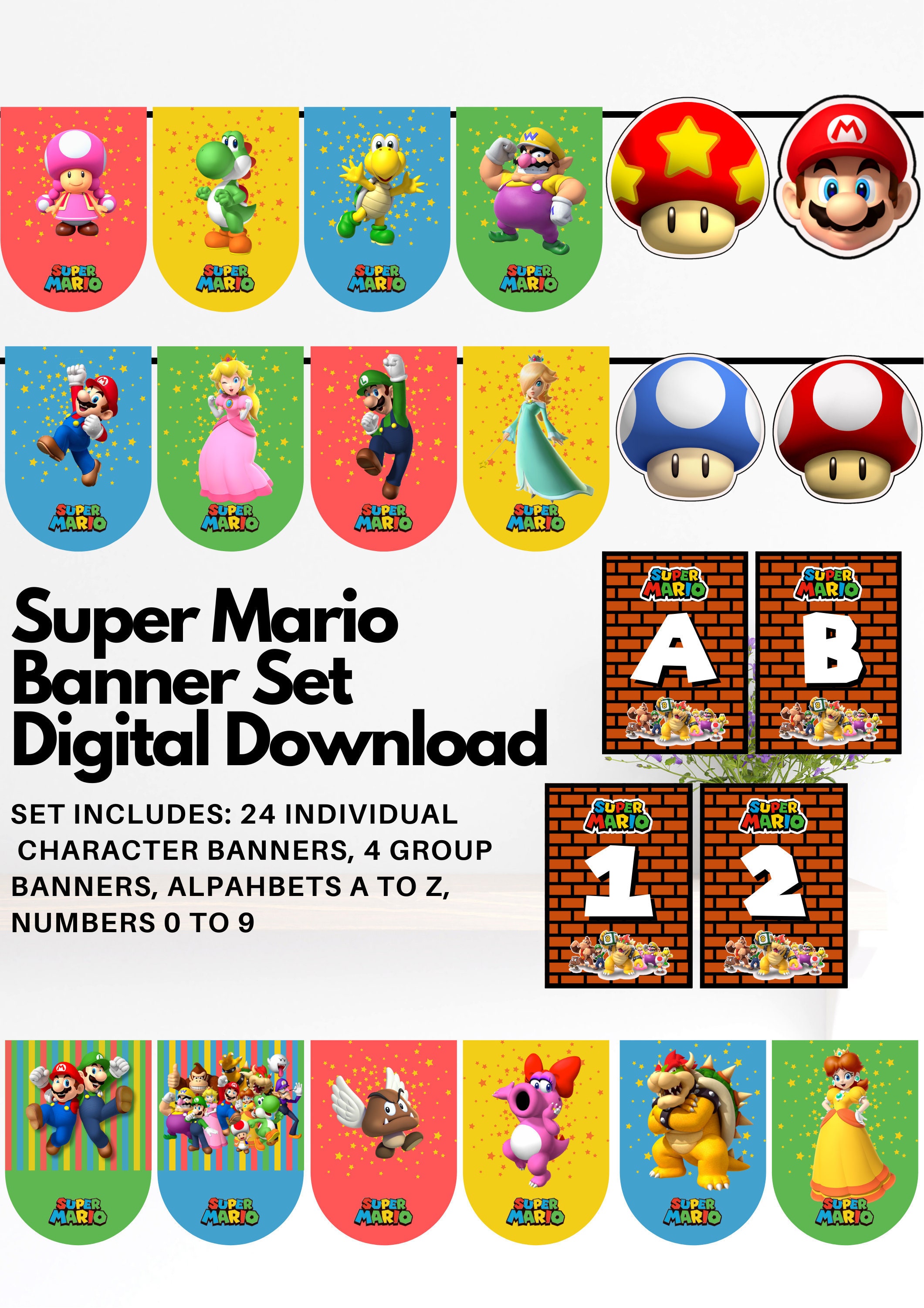 Super Mario Banner Flag Digital Download Super Mario Party | Etsy