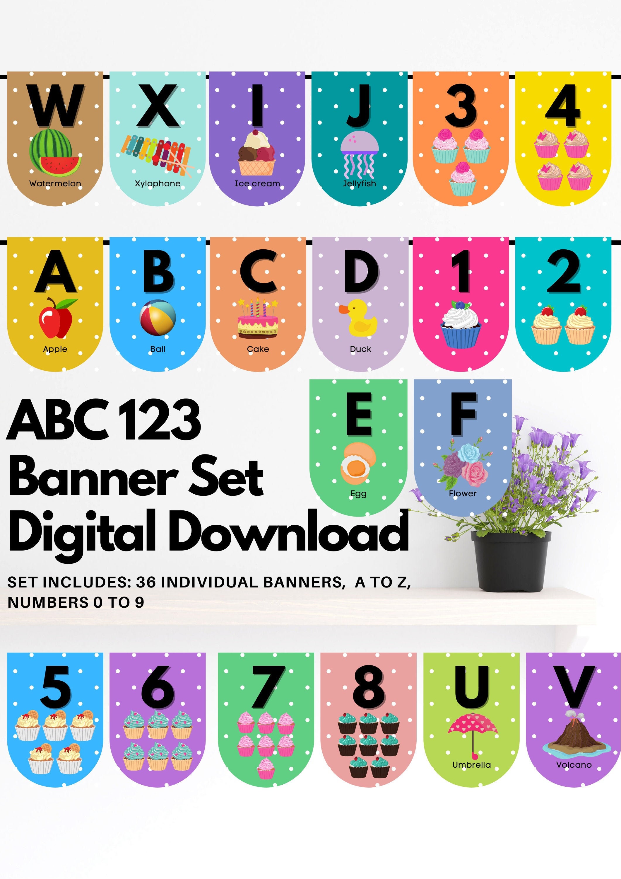 ABC 123 Banner Flag Digital Download ABC 123 Party | Etsy