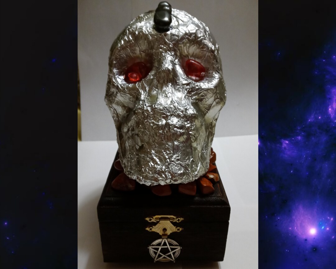 Wooden Box With Hinged Lid, Skull Box With Crystals, Gothic Home Decor ...