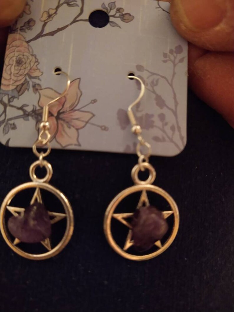 OOAK Aretes De Cristal Amatista, Joyería Wicca de Plata Esterlina ...