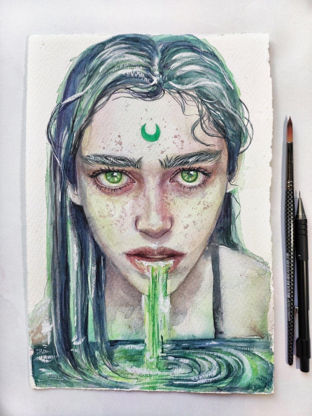 ORIGINAL ART Mystical Watercolor Portrait – 7x11 Inch Original Art of ...
