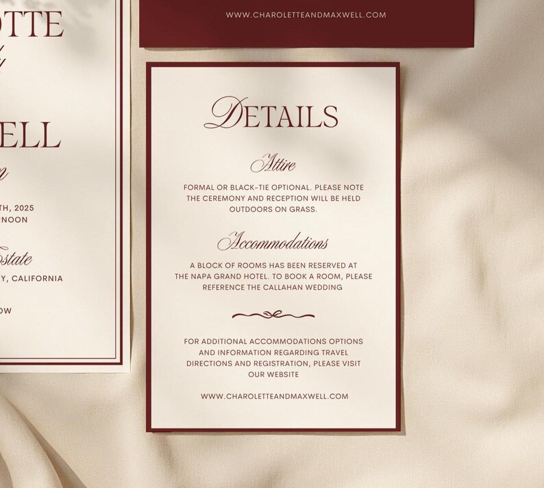Old Money Burgundy Wedding Invitation Suite, Digital Canva Template ...
