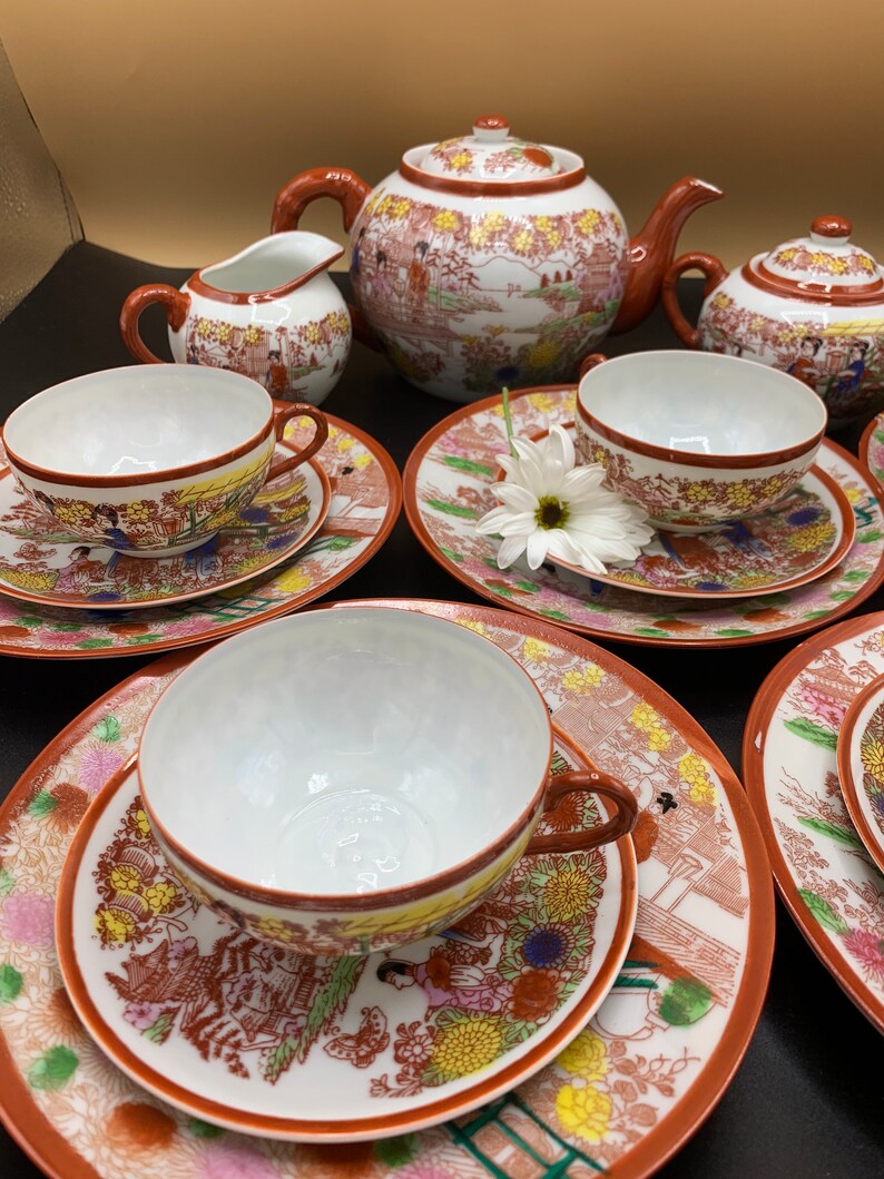 Kutani Geisha Girl Vintage Japanese Porcelain Tea Set Etsy