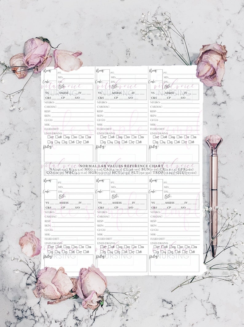 Simple 12-hr RN Brain Sheet, Digital, Square / 6 Patients, 12 Hour Day ...