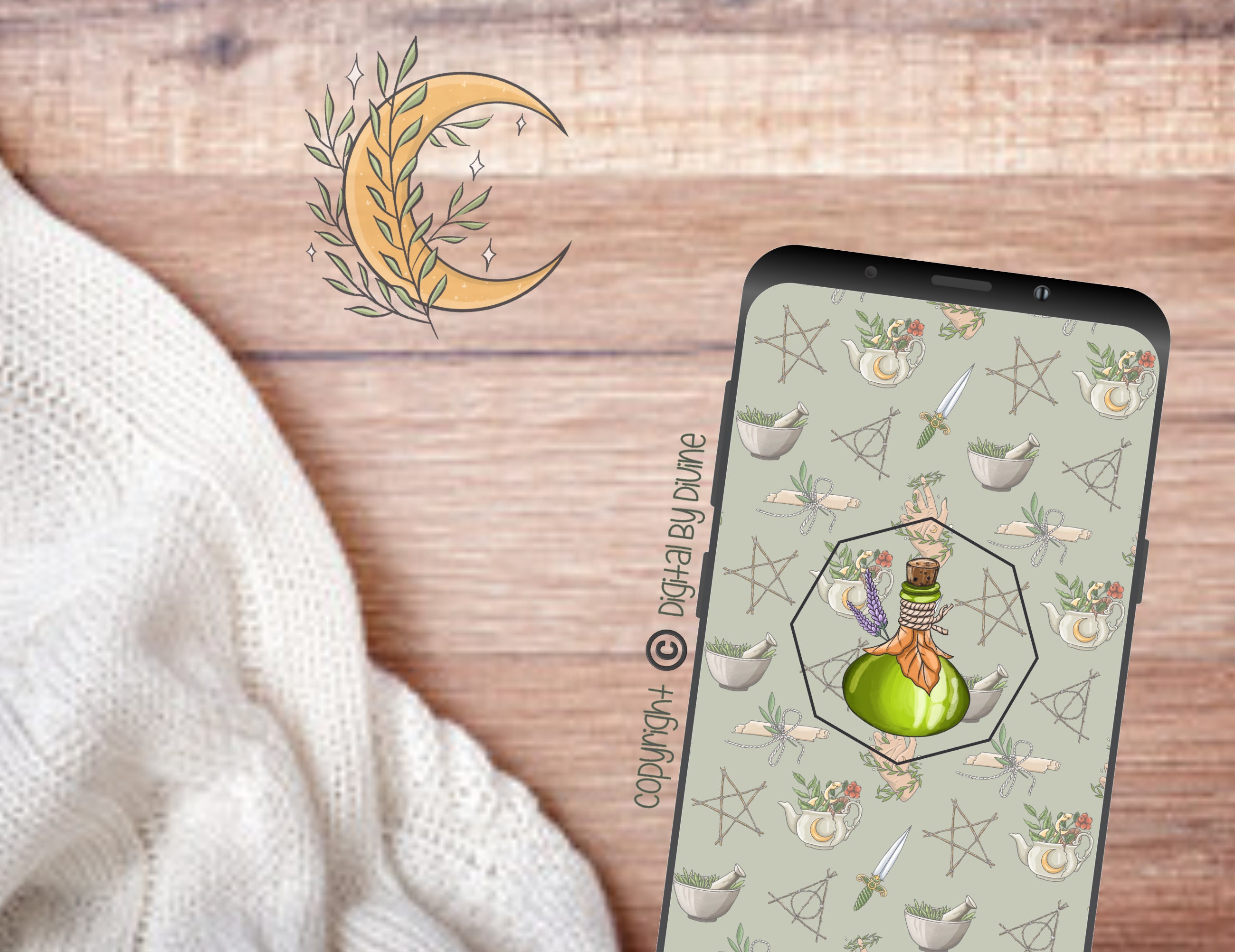 Witch Phone Wallpaper, 1, Phone Background, Digital Download, Cottage ...