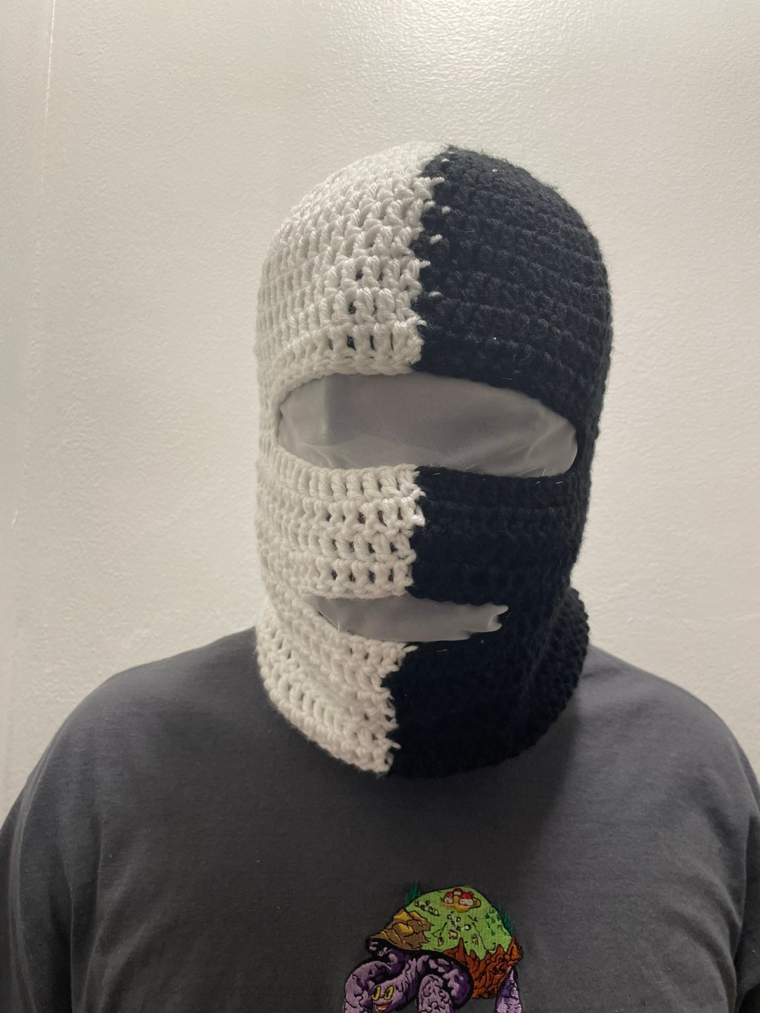 Hades Shy Half Mask/ Black/white/ Ski Mask / Knit Ski Mask / Balaclava ...