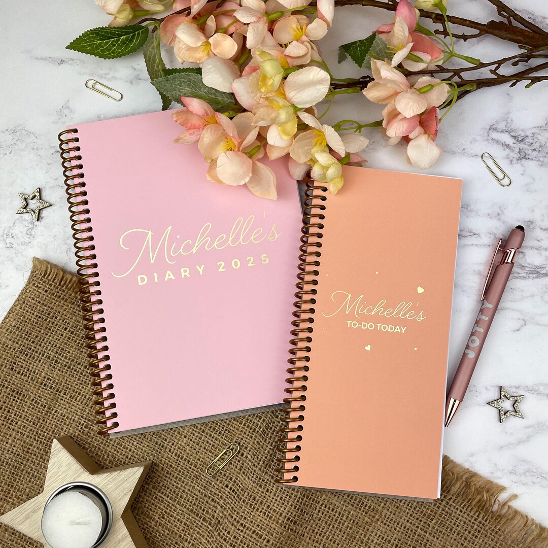 2025 A5 Diary, To-do List & Pen Gift Set, Foiled, Personalised Cover ...