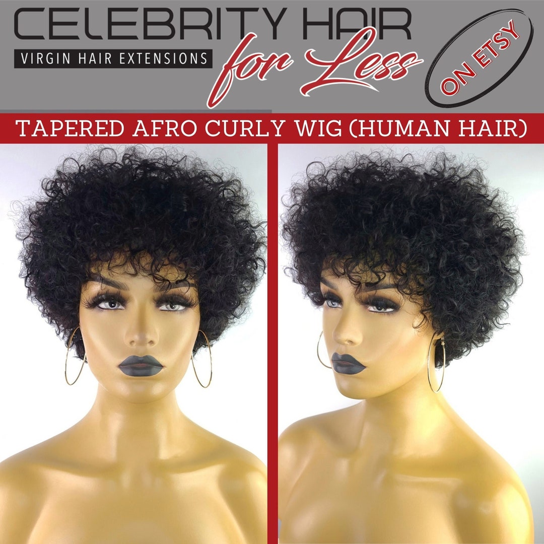 TAPERED AFRO CURLY Human Hair Wig, 6 Inches, 1B - Etsy
