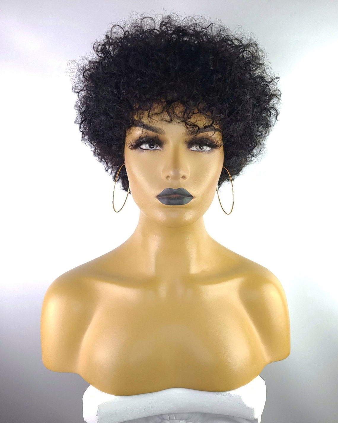 TAPERED AFRO CURLY Human Hair Wig, 6 Inches, 1B - Etsy