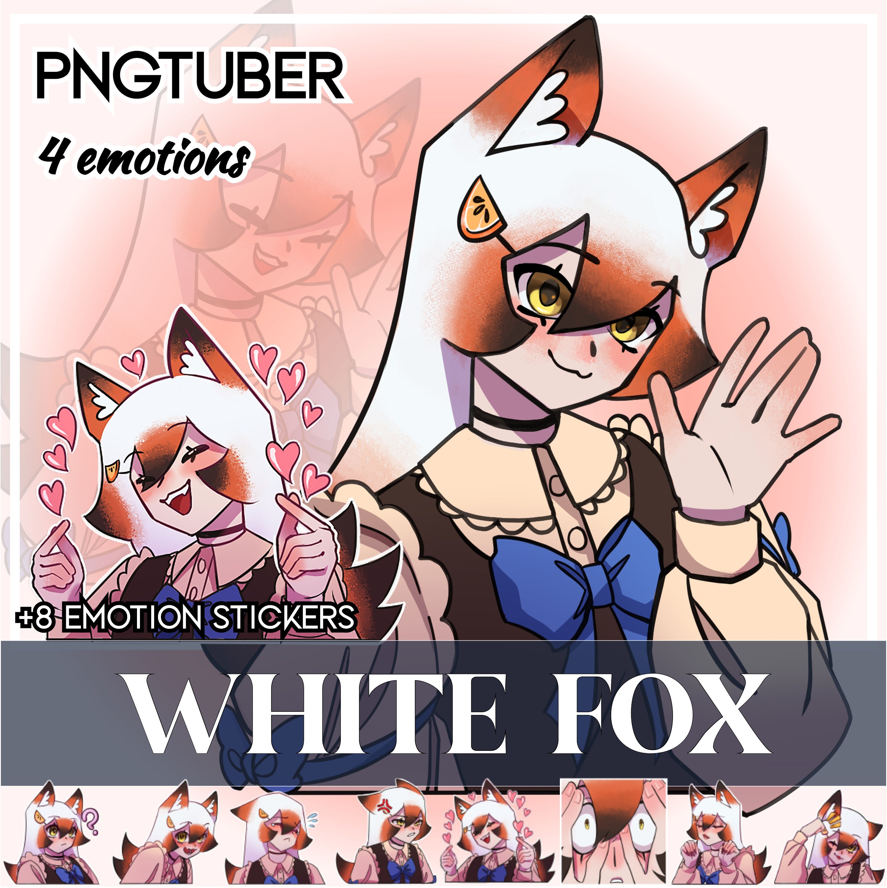 Pngtuber Fox Girl With Emotions Set, Kitsune Avatar Vtuber for ...