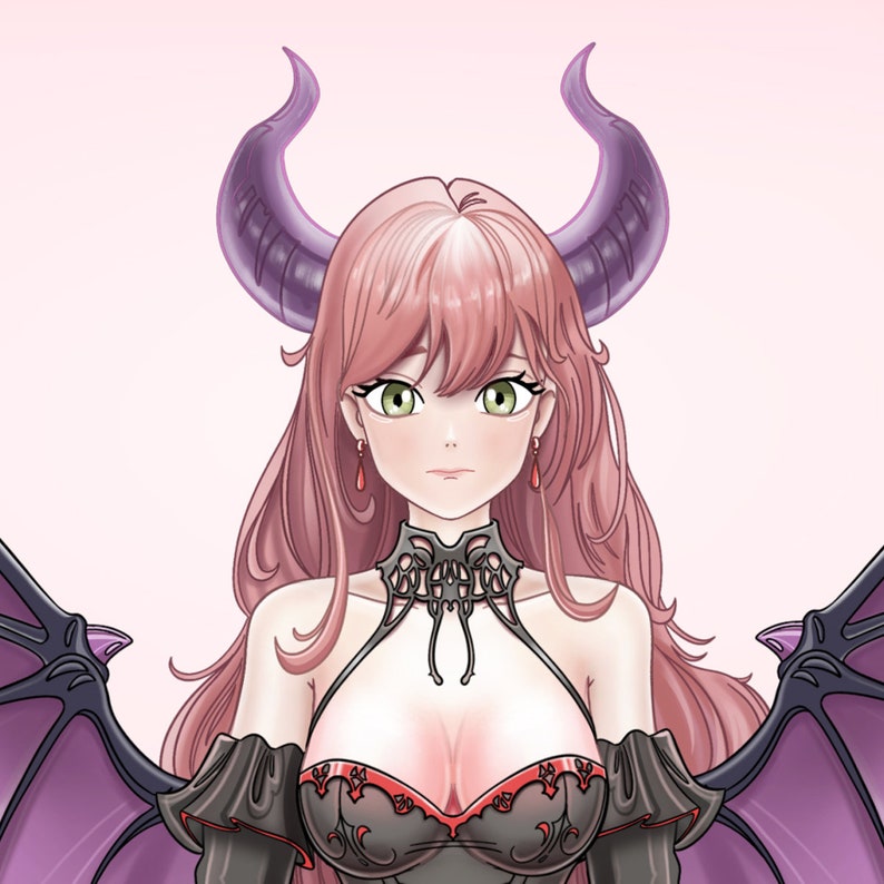 Vtuber Model Premade - Succubus Demon Girl With Purple Wings for Vtube Studio, Pink Hair, Half ...