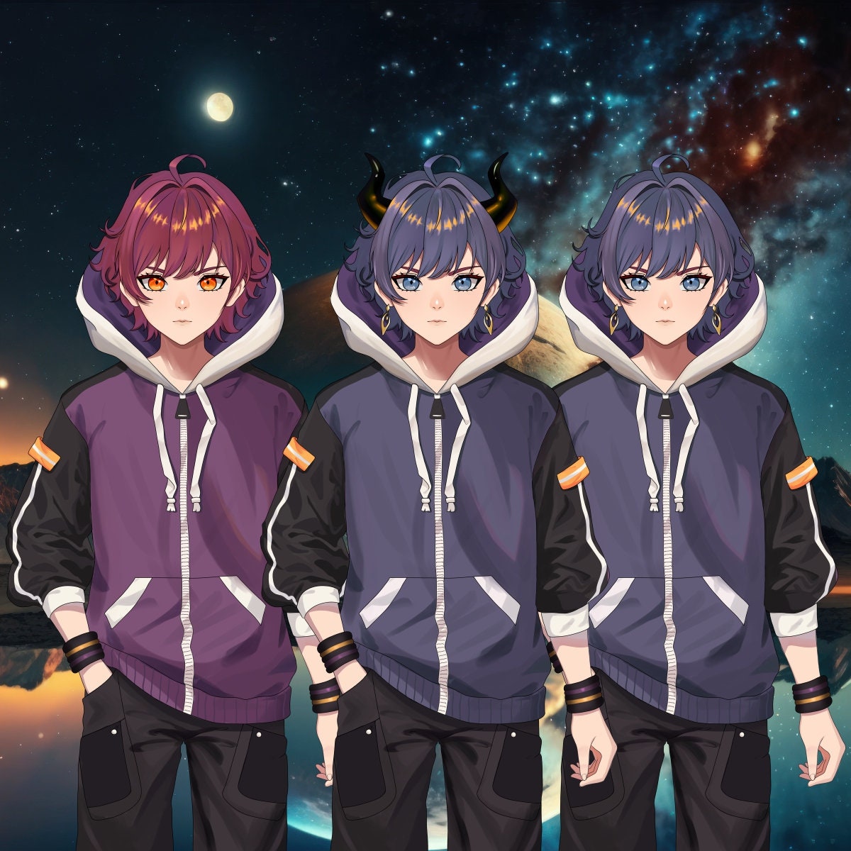 Boy Live2d Vtuber Model Hoody Oni Boy Model, Aries Boy Half Body for ...